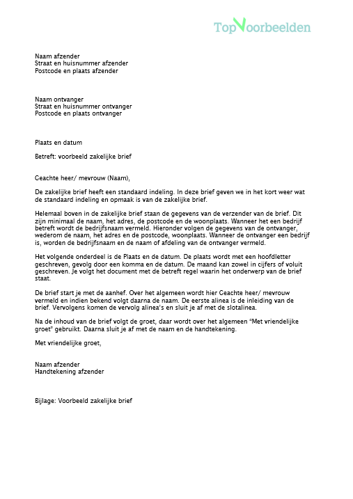 Voorbeeld zakelijke brief