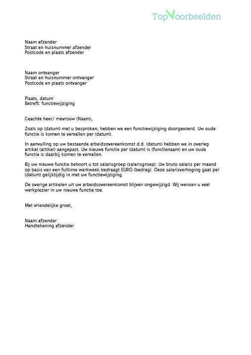 Brief functiewijziging