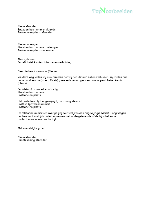 Brief klanten informeren