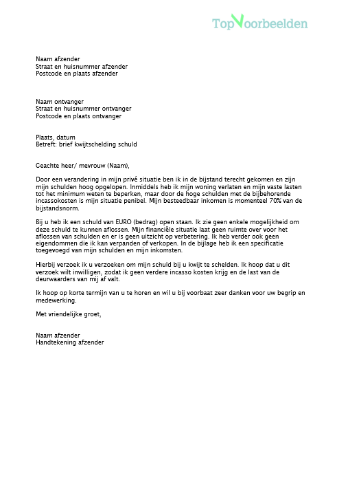 Brief kwijtschelding