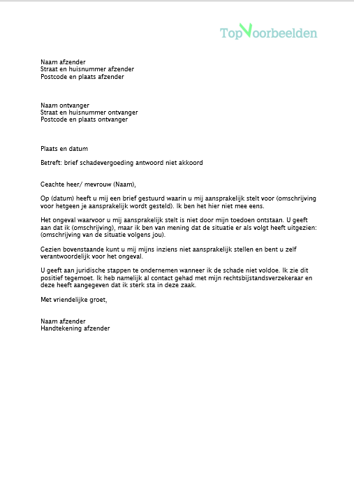 Brief schadevergoeding