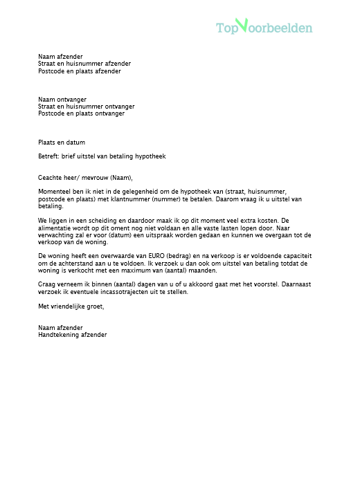 Brief uitstel van betaling Brief uitstel van betaling