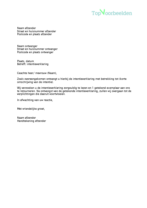 Voorbeeld zakelijke brief