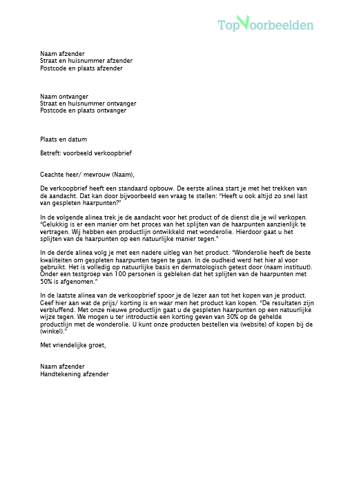 Voorbeeld verkoopbrief